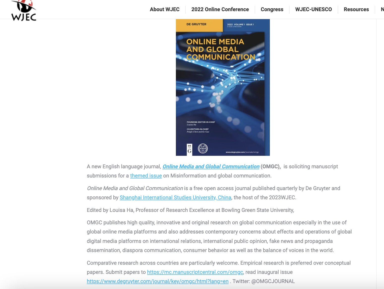 WJEC introduces Online Media and Global Communication